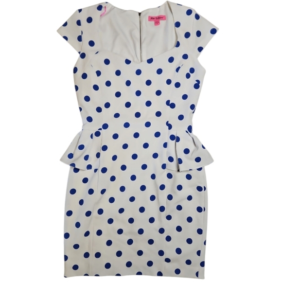 Betsey Johnson | Dresses | Betsey Johnson White And Blue Polka Dot ...